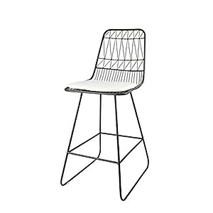 Great Deal Furniture Hedy Outdoor Counter Stools, 26" Seats, Modern, Geometric, Gray Iron Frames with Ivory Cushion (Set of 2)