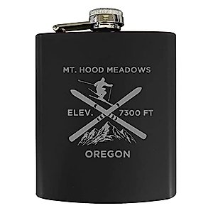 Mt. Hood Meadows Oregon Ski Snowboard Winter Adventures Stainless Steel 7 oz Flask Black