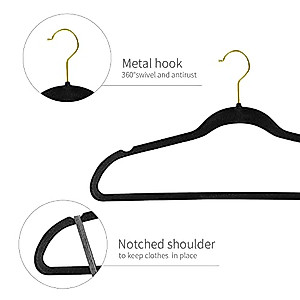 ManGotree Velvet Suit Hangers with 360 Swivel Gold Hook, Non-Slip Coat Hangers, Ultra-Slim Space Saving Hangers, Sturdy & Durable Clothes Hangers, 36 Pack (Black)