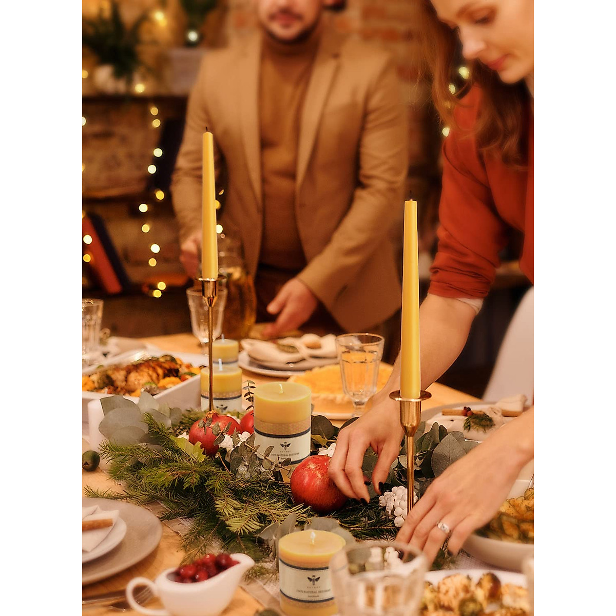 Natural Beeswax Taper Candles 10"- Beeswax Candles Set 6 Pack, Yellow