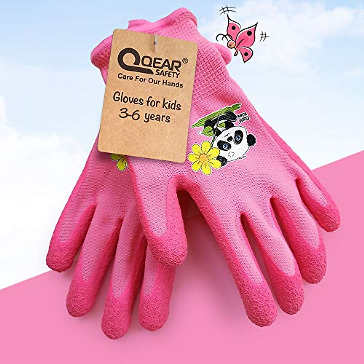 QEAR 1 Pair Kids 3-6 Years Girl Pink Garden Work Gloves,Knitted Liner,and Latex Rubber Palm Coated for Water/Dirty Resistance (3-6 Years Pink XXXS)