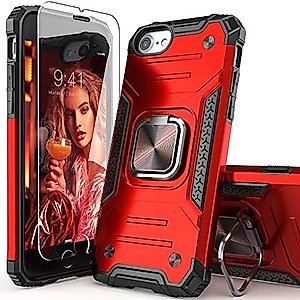 IDYStar iPhone SE 2020 Case with Screen Protector,iPhone SE 3 2022 Case,Shockproof Drop Test Cover with Car Mount Kickstand Lightweight Protective Case for iPhone 6/6s/7/8/SE 2020/SE 3 2022, Red
