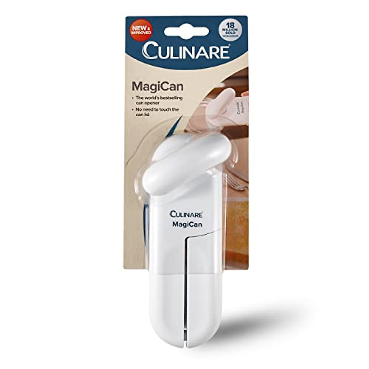 Culinare C10015 MagiCan Tin Opener | White | Plastic/Stainless Steel | Manual Can Opener | Comfortable Handle For Safety and Ease