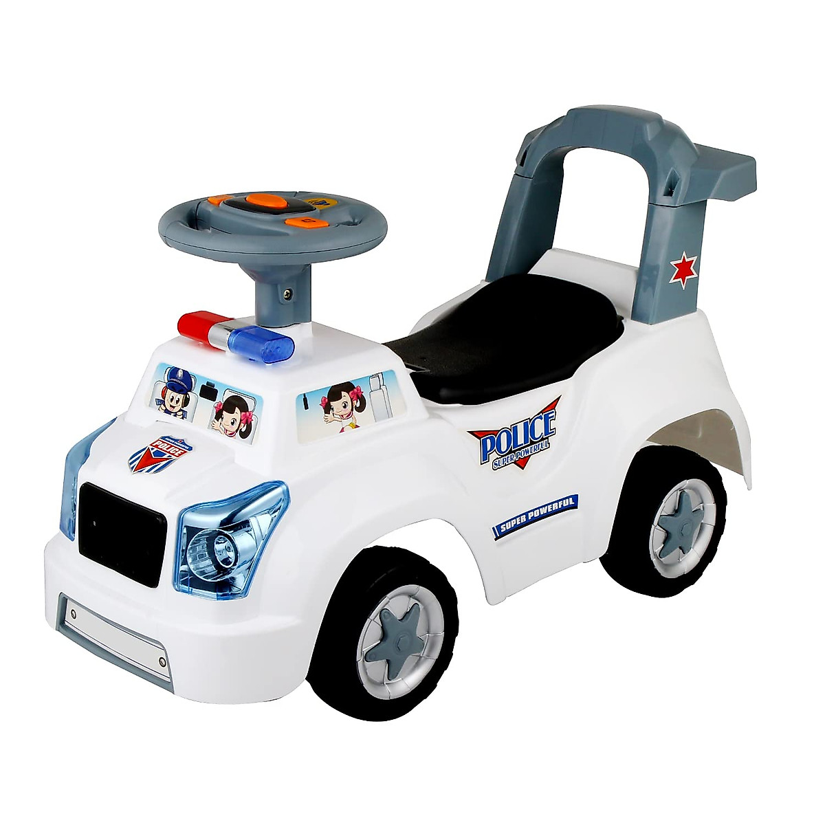 POCO DIVO Police Car 3-in-1 Baby Walker Toddler Ride On Buggy Pretend Play Toy Kids Gliding Scooter with Music & Light