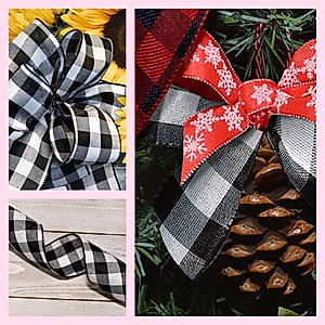 Morex Ribbon 7398.60/50-613 Cambridge 2.5" X 50 YD Wired Ribbon, Black and White, Buffalo Check Plaid Ribbon for Gift Wrapping, Christmas Decorations Indoor Home Decor, Craft Supplies & Materials