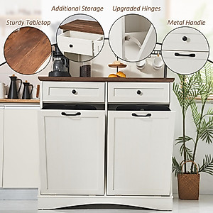 AHB Double Tilt Out Trash Cabinet Freestanding Kitchen Trash Cabinet, 2x13 Gallons Hidden Garbage Recycling Cabinet with Hideaway Drawers Pet Proof Trash Can for Kitchen Living Room, Vintage White