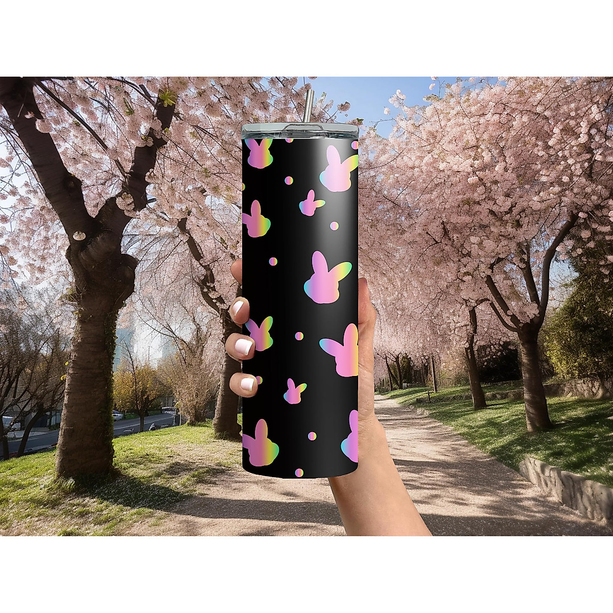 Holographic Easter Bunny 20oz Stainless Steel Tumbler with Spill-Proof Lid and Straw