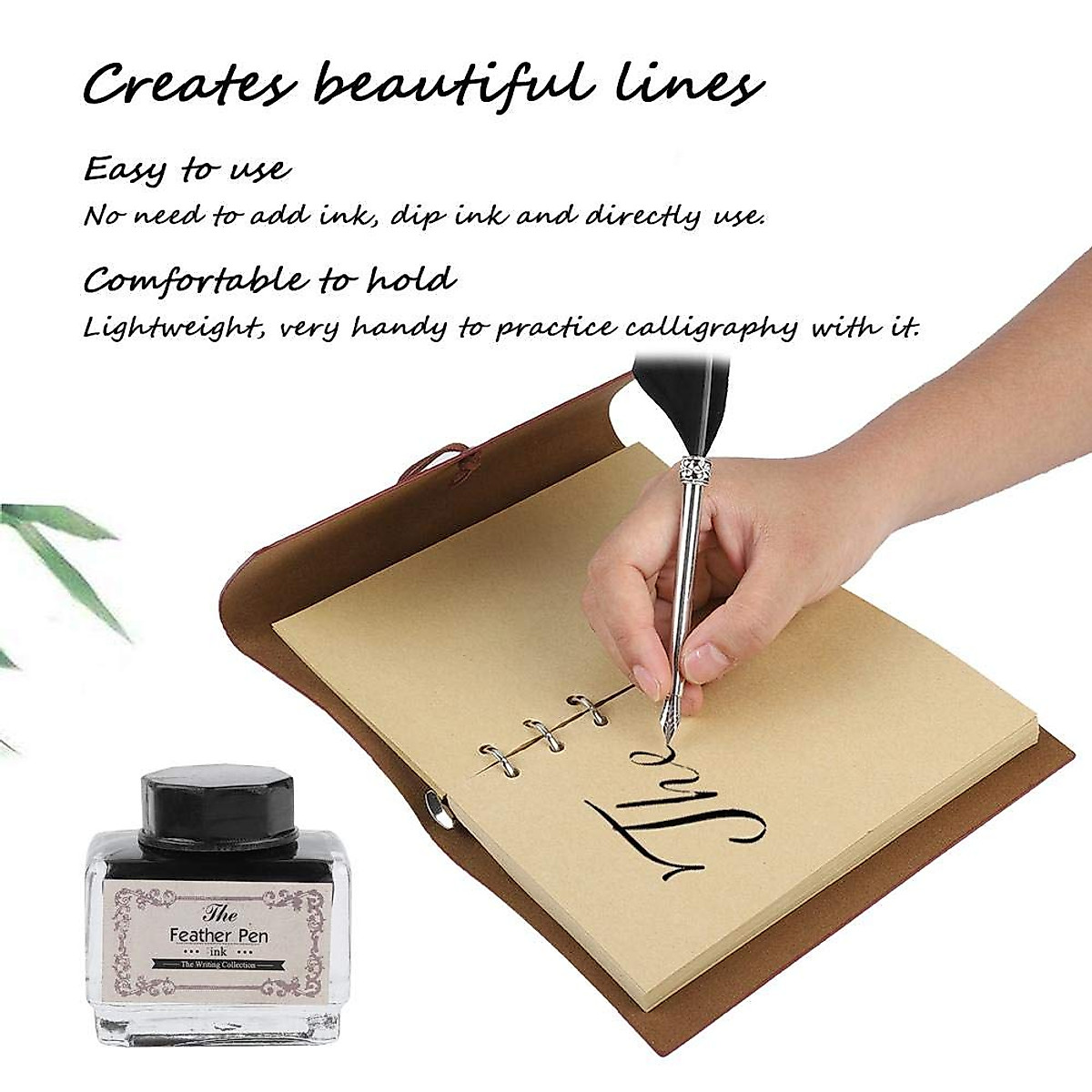 Zopsc Retro Leather Notebook with Fountain Pen with Pen Ink, Dip Pen Set Calligraphy Pen Notebook,Leather Notebook Quill Pen for Gift (red) (black)