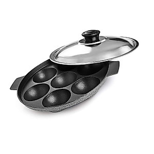SHRIYA Appam Patra Paniyaram Non-Stick Pan 7 Cavities Non-Stick Appam Patra Appam Chetty Paniyaram Pan Patra with Stainless Steel Lid