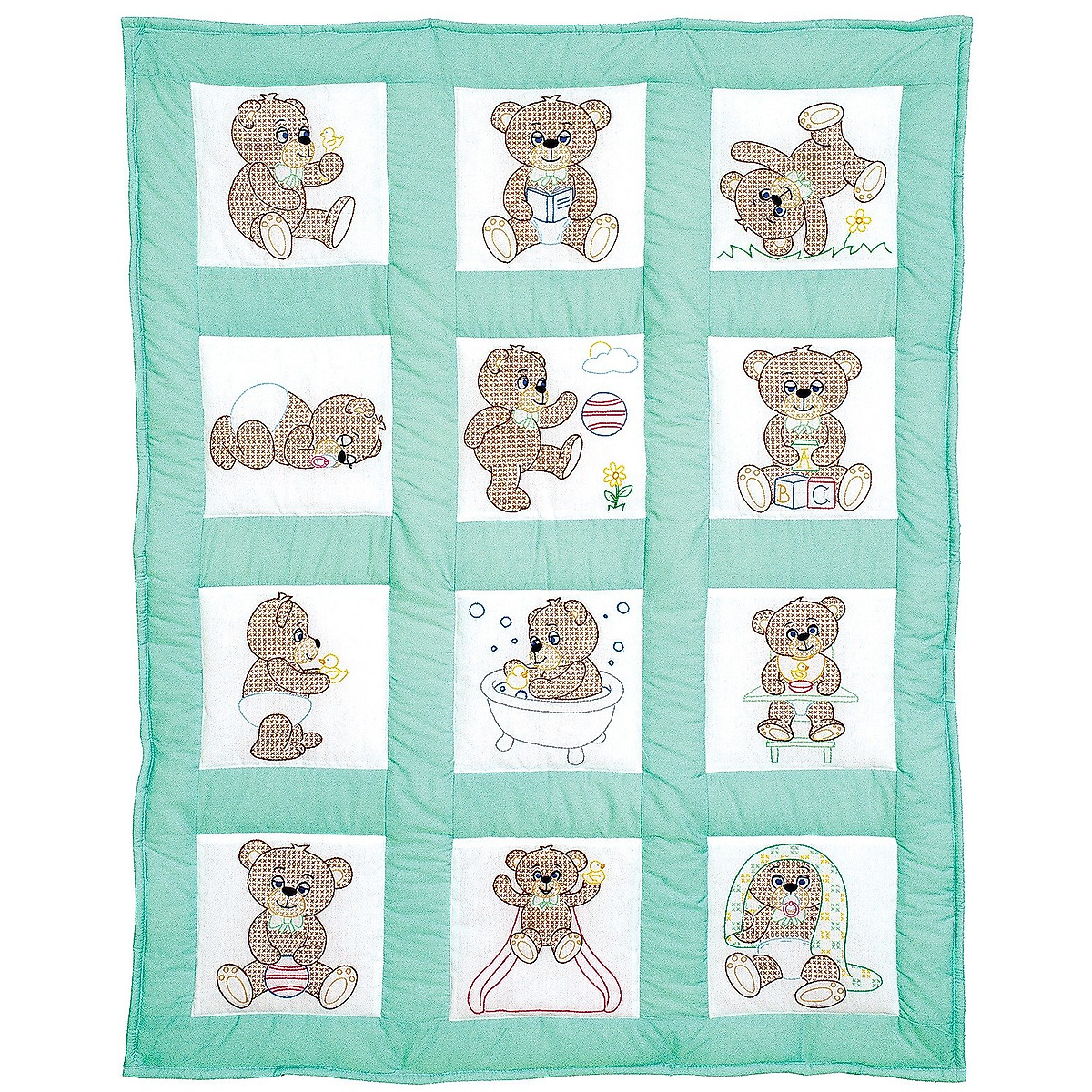 Jack Dempsey Needle Art Teddy Bears Nursery Quilt Blocks, White, 9 by 9-Inch