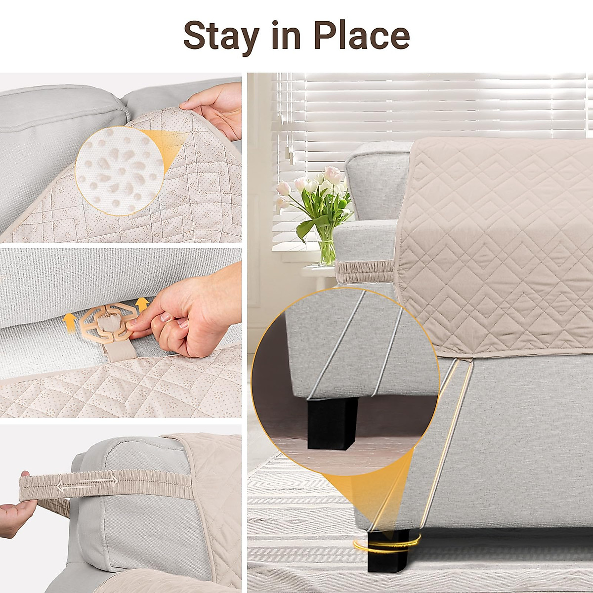 RHF Anti-Slip Loveseat Covers for Leather Sofa, Couch Cover, Loveseat Cover for Living Room, Loveseat Slipcover&Love Seat Couch Covers, Slip-Resistant Couch Cover for Leather Sofa (Loveseat: Beige)