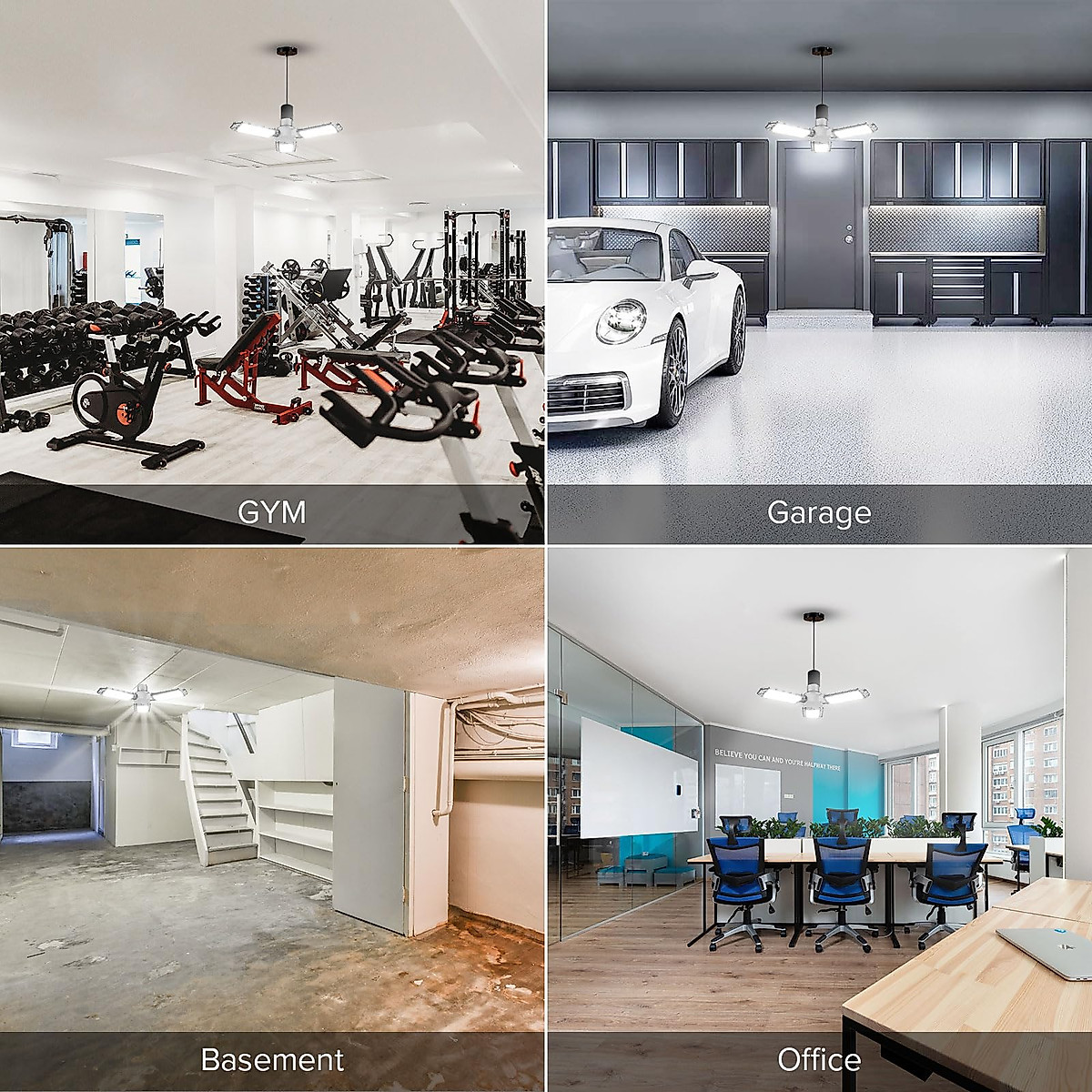 SANSI 300W Equiv. LED Garage Ceiling Light Deformable, 30W 3300LM 5000K Daylight Bright LED Shop Lights with 3 Adjustable Panels, ETL Certified, Screw in E26 Socket for Workshop Storage Room Basement