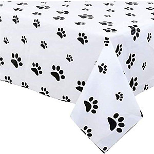 Puppy Themed Birthday Party Decorations -Plastic Table Cover for Arts & Crafts, Dog and Cat Paw Party Supplies Puppy Paw Print Plastic Tablecloth 54x108” Disposable Table Cover for Dog Themed Party