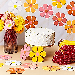 60 Pieces Retro Flower Shaped Cutouts Groovy Retro Hippie Paper Cut Party Decoration Daisy Paper Flower Cutouts for Party Craft Wall School DIY Spring Summer Birthday Home 4.33 Inch, 6 Styles