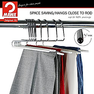 Mawa by Reston Lloyd Reverse Hook Trouser Series Non-Slip Space-Saving Clothes Hanger with Single Rod for Pants, Style KH/35U, Set of 10, White