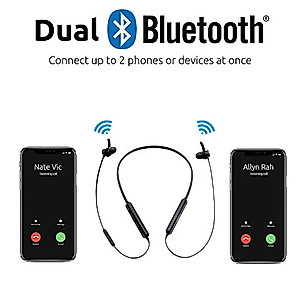 NVX NekTek2 Behind-The-Neck Bluetooth Wireless Headphones - 10 Hour Playback Time - ComfortMax Memory Foam Tips - Fast 40 Minute Charge Time - Built-in Microphone