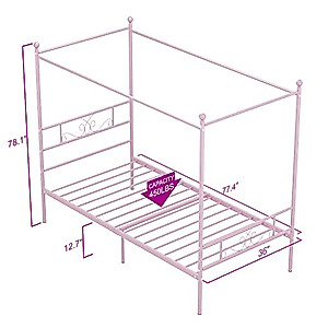 Weehom Metal Canopy Bed Frame Platform Bed 4 Posters Sturdy Steel Mattress Foundation with Headboard and Footboard Box Spring Replacement Easy DIY Assembly Twin,Pink