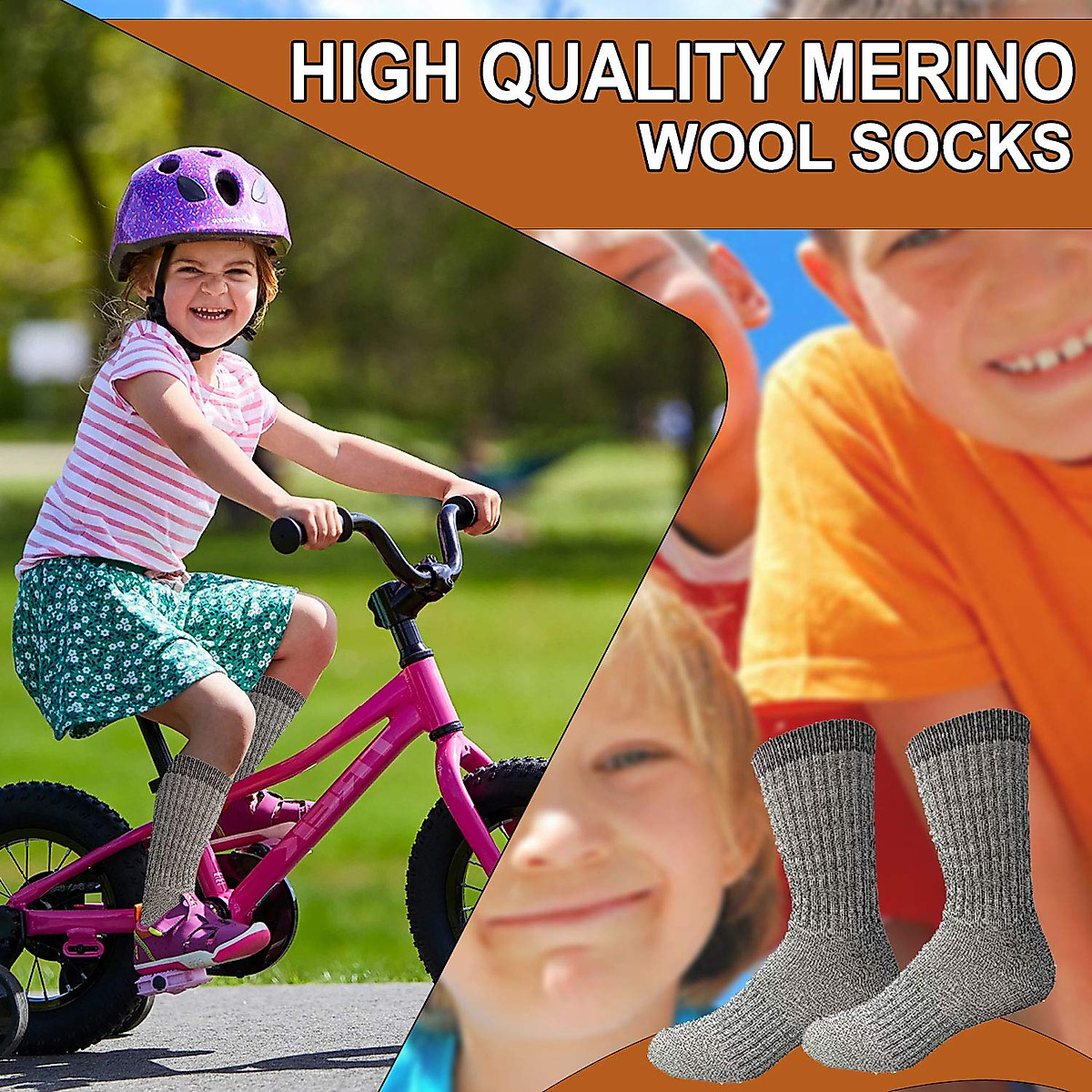 Yacht & Smith Wholesale Bulk Merino Wool Thermal Hiking Boot Socks, Mens Womans Kids (Kids/Black, 4)