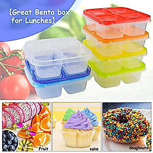 Bercoor Set of 6 Bento Snack Boxes, Meal Prep Container, 4 Compartments Leakproof Food Prep Containers for School, Work and Picnic
