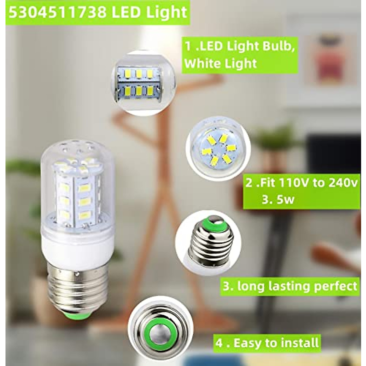 KEI 3418L Refrigerator Light Bulb for Frigidaire Kenmore 5304511738 LED Refrigerator Replacement Light PS12364857 4584444 AP6278388 (110V-240V 3.5W White)-2 Pack