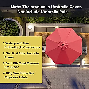 Sunnyglade 9ft Patio Umbrella Replacement Canopy Market Umbrella Top Fit Outdoor Umbrella Canopy (Red)