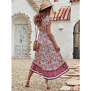 PRETTYGARDEN Summer Dresses for Women 2023 - V Neck Floral High Low Flowy Maxi Dress White