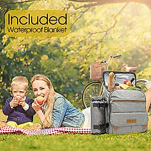Nature Gear Picnic Backpack for 4 - Picnic Kit - 4 Person Insulated Picnic Set and Wine Backpack with Picnic Plates, Utensils, Cutlery, Waterproof Blanket, Cooler, and More - XL Classic Red