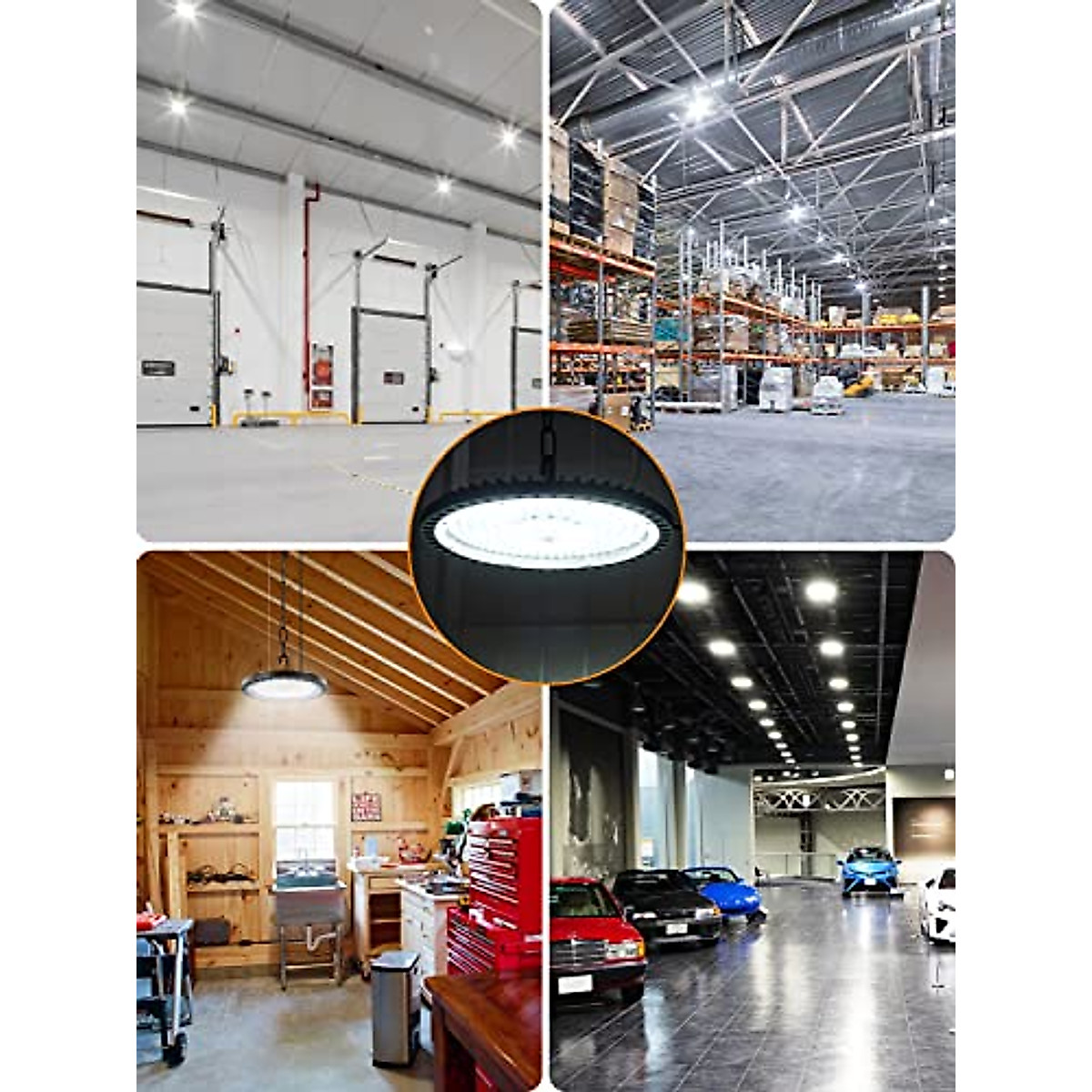 LED High Bay Light, 200W UFO LED High Bay Lights, 24000LM 5000K LED Shop Lights with US Plug 5' Cable Bay Lights, IP65 Warehouse Light, Area Light Bay Lighting for Shop Garage Barn Warehouse Workshop