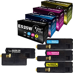 (BK+C+M+Y) 4-Pack Compatible Toner Cartridge Replacement for Dell E525W E525 for Dell E525W Wireless Color Laser Printer for 593-BBJX 593-BBJU 593-BBJV 593-BBJW, Sold by EasyPrint