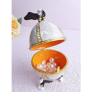 Furuida Easter Egg Eagle Trinket Box Hinged Enameled Ornament Decorative Jewelry Ring Store Box Hand-Painted Craft Gifts for Home Decor (White)