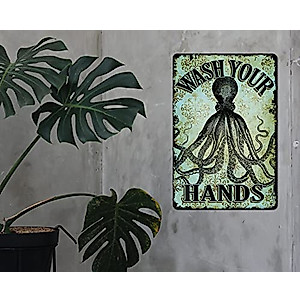 Octopus Wash Your Hands Bathroom Wall Metal Sign