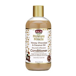 African Pride Moisture Miracle Honey, Chocolate & Coconut Oil Conditioner - Helps Repair & Replenish Moisture to Natural Coils & Curls, Nourishes & Restores, Sulfate Free, Color Safe, 12 oz