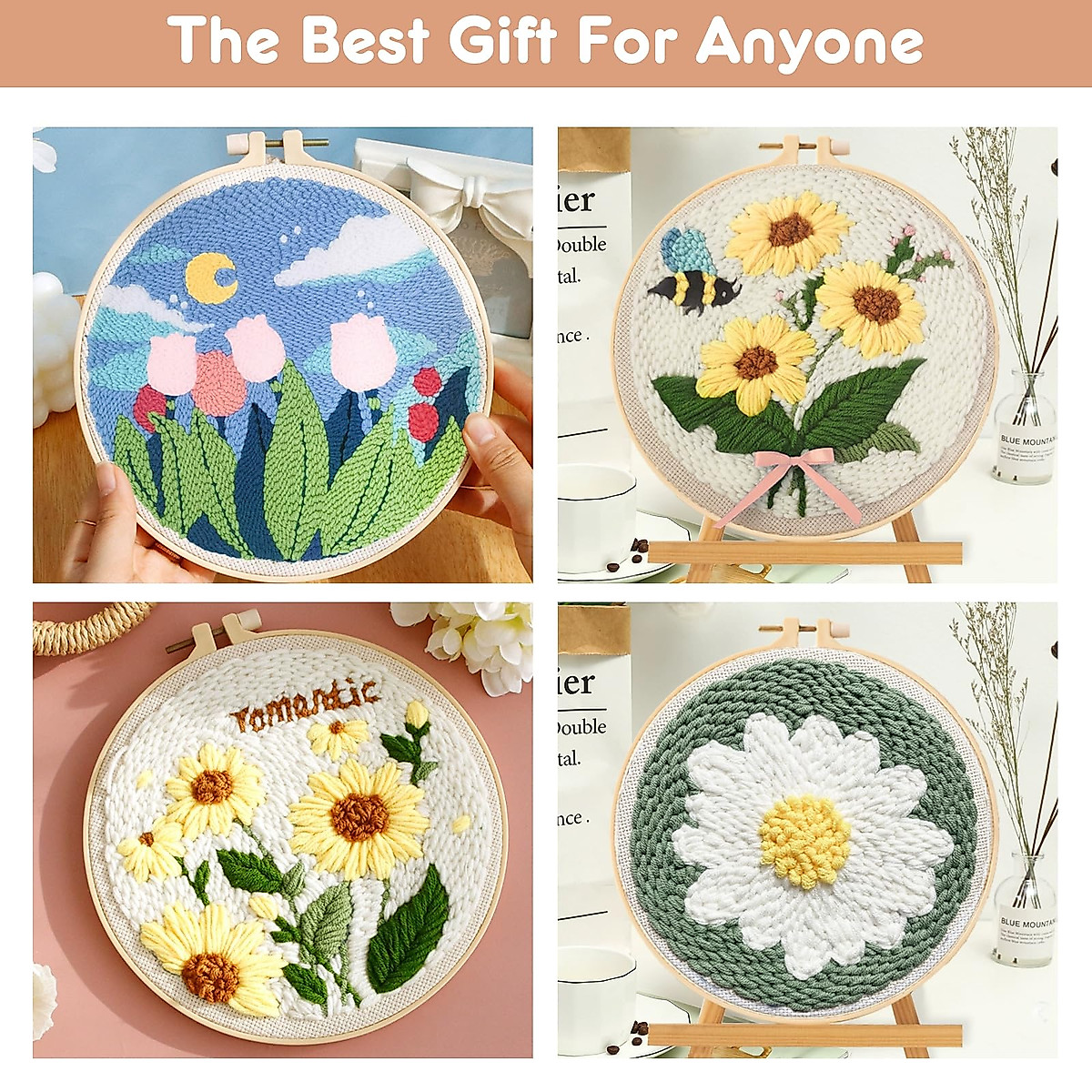 21PC Punch Needle Embroidery Kits Adjustable Punch Needle Tool, Wooden Handle Embroidery Pen, Hoops, Punch Needle Cloth, Punch Needle Kit Adults Beginner DIY Craft, Perfect Decoration and Gifts