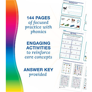 Spectrum Kindergarten Phonics Workbook, Ages 5 to 6, Kindergarten Phonics Workbooks, Letter Recognition, Alphabet Order, Vowel and Consonant Sound Practice - 144 Pages