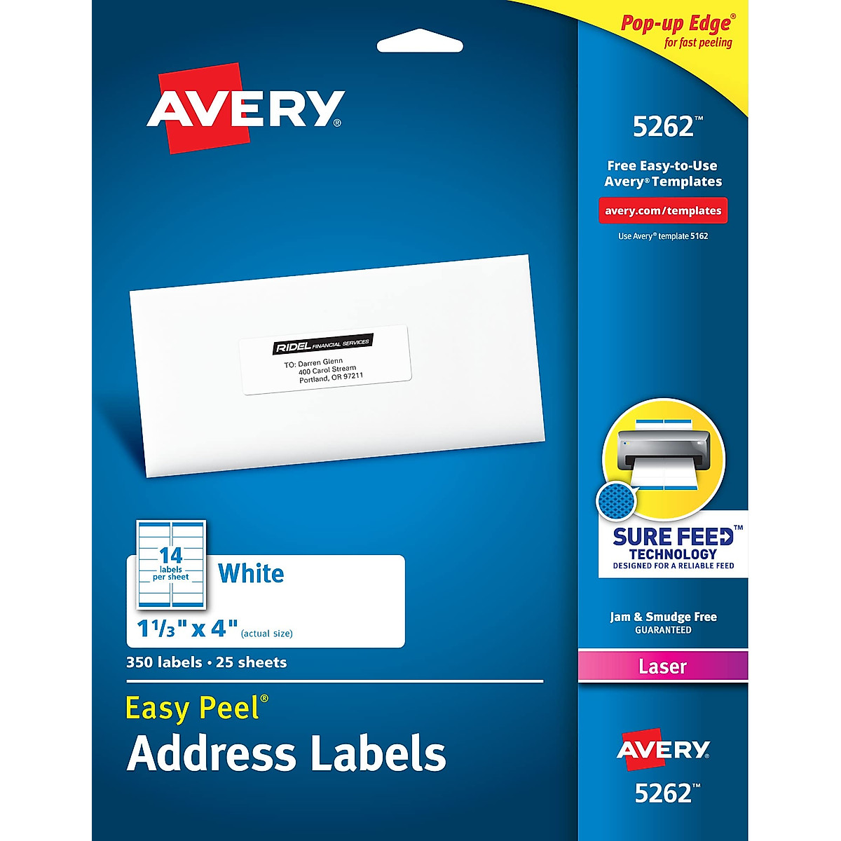 Avery Easy Peel Printable Address Labels with Sure Feed, 1-1/3" x 4", White, 350 Blank Mailing Labels (05262)