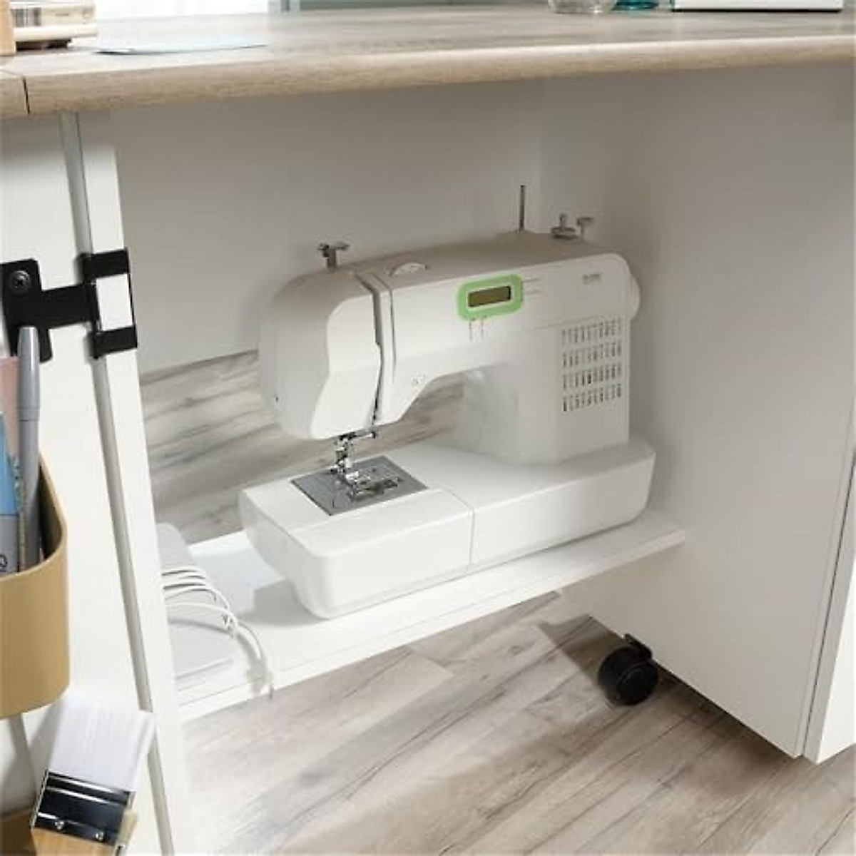 Pemberly Row Contemporary Engineered Wood Sewing Craft Table in Soft White
