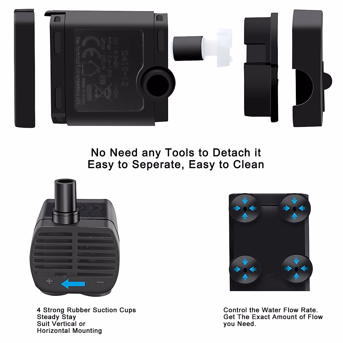 Mini Submersible Water Pump, Ultra Quiet USB Fountain Pump DC 5V, for Pet Water Fountain, Aquarium Fish Tank, Tabletop Fountain, Water Gardens and Hydroponic Systems