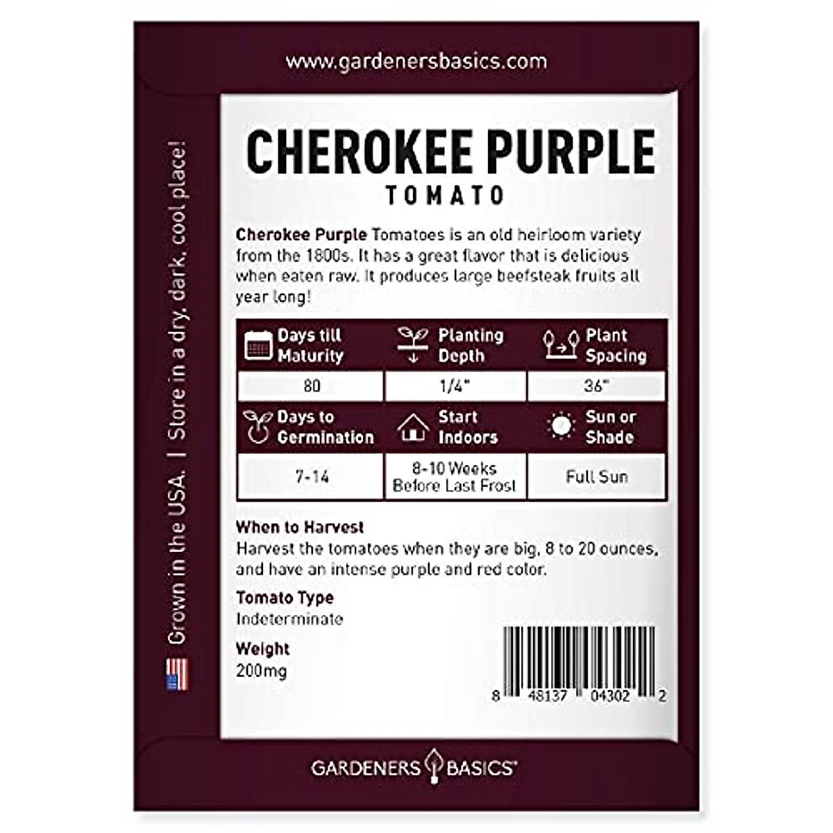 Cherokee Purple Tomato Seeds for Planting Heirloom Non-GMO Seeds for Home Garden Vegetables Makes a Great Gift for Gardening by Gardeners Basics
