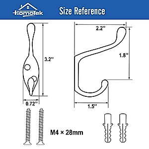 HOMOTEK 4 Pack Heavy Duty Dual Coat Hooks Wall Mounted Double Prong(Up and Down) Rustproof Coat Hooks Hardware Retro Robe Hanger for Coat,Towel, Scarf, Hat, Bag, Key, Shoes, Oil Rubbed Bronze