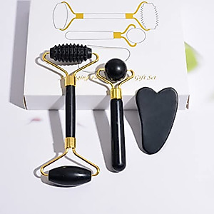 Beaupretty Massage Roller Massagers 2pcs Facial Roller Jade Face Massager Obsidian Eyes Cheeks Forehead Neck Skin Care Tool for Reduce Wrinkles Puffiness Massagers Skin Care Tools