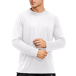 Men's UPF 50+ Long Sleeve Shirts UV Sun Protection Quick Dry Workout Shirts for fishing Running Hiking white S
