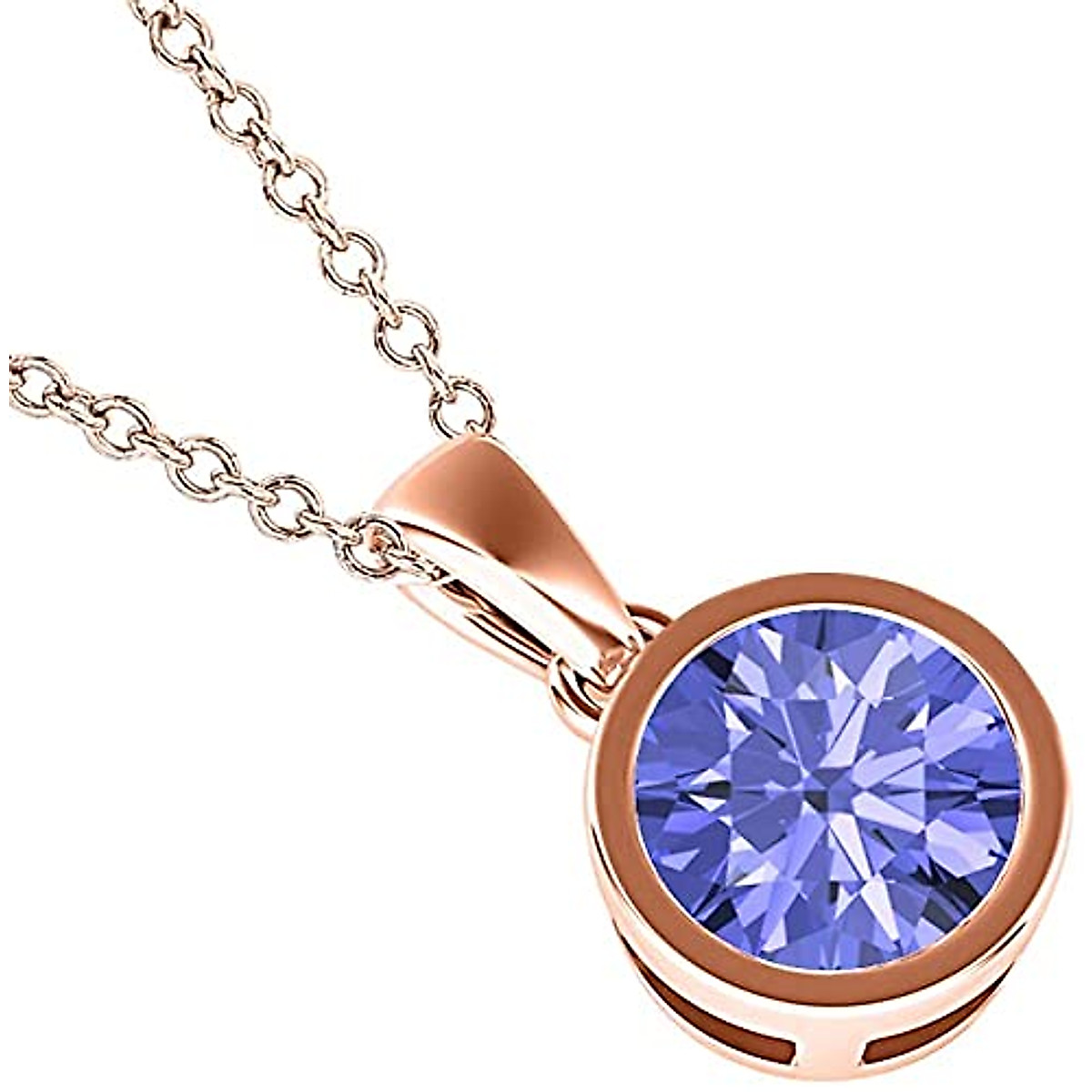 JewelsCart 0.10 CT Round Cut Gemstone 14K Rose Gold Over Fancy Pendant Necklace For Women's