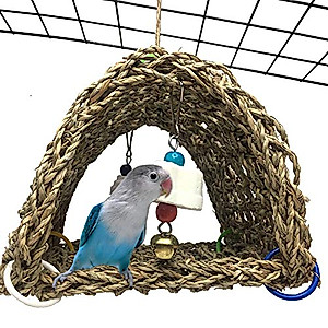 kathson Bird Sheltering Seagrass Tent Hammock Small Animal Snuggle Hut Parrot cage Toy for Parakeets,Cockatiels,Lovebirds,Ring Necks,Pionus,Senegals Small to Medium Birds
