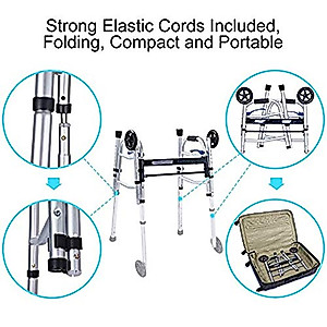 Compact Folding Walker for Seniors by Health Line Massage Products, Standard Walker with 5 inch Wheels and Trigger Release, Mobility Aids Walker Supports up to 350 lbs (Ski Glides Included)