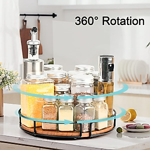 Set of 2, 10 Inch Lazy Susan Organizer - Non-Skid Wood Turntable Organizer for Cabinet, Pantry, Kitchen Countertop, Refrigerator, Spice Rack