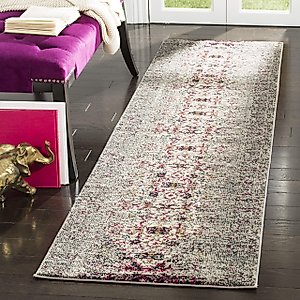 SAFAVIEH Monaco Collection Runner Rug - 2'2" x 8', Grey & Ivory, Modern Boho Abstract Distressed Design, Non-Shedding & Easy Care, Ideal for High Traffic Areas in Living Room, Bedroom (MNC209T)