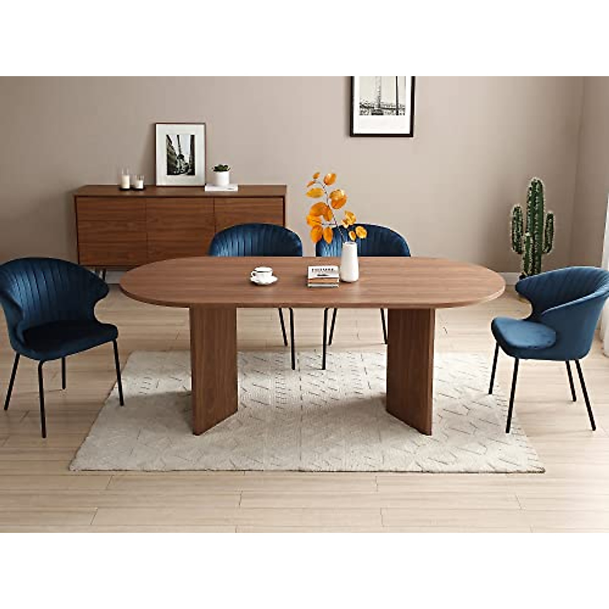 kevinplus 78'' Mid Century Modern Dining Table for 6, Oval Wooden Dining Table Dinner Table for Kitchen Living Room Office, Easy Assembly, Walnut