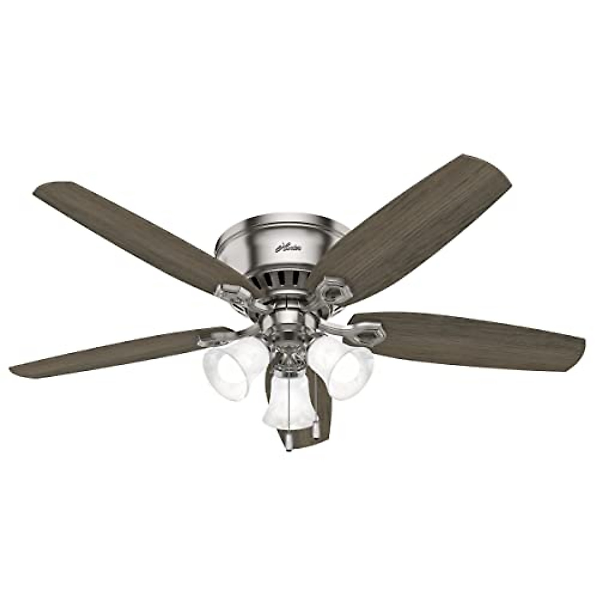 Hunter Fan Company Builder 52-inch Indoor Brushed Nickel Traditional Ceiling Fan With Bright LED Light Kit, Pull Chains, and Reversible WhisperWind Motor Included