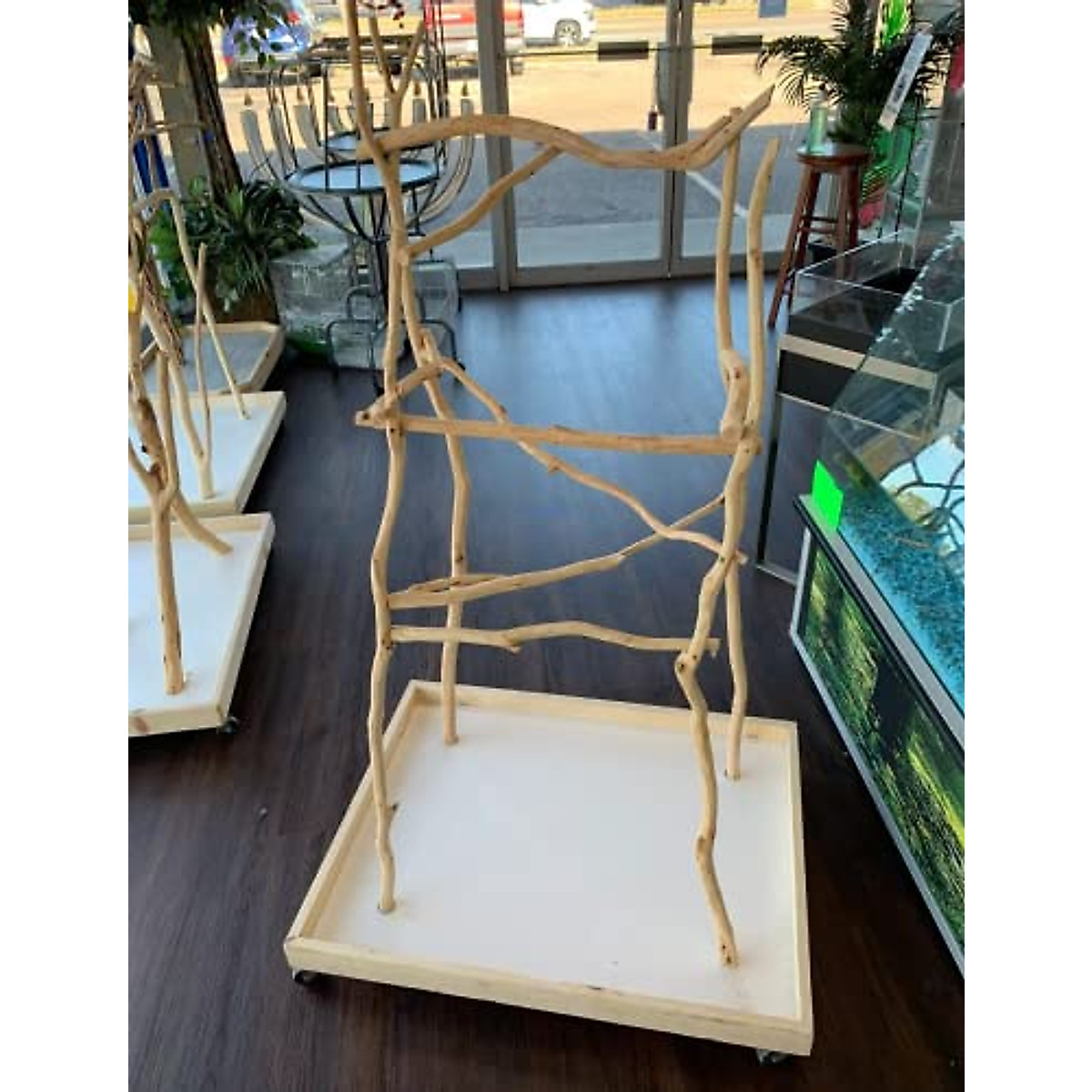 ExoticDad XS Parrot Stand - Customize Your Perch Designed Natural Dragonwood Bird Perch on Wheels Stand for Parrot, Cockatoo, Macaw, Conure, Birds, Cockatiel, African Grey - (24×36 Ft - B - 4 Ft H)