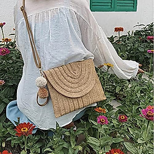 FGSS Womens Straw Clutch Purses Summer Beach Bags Woven Envelope Handbags Wallet